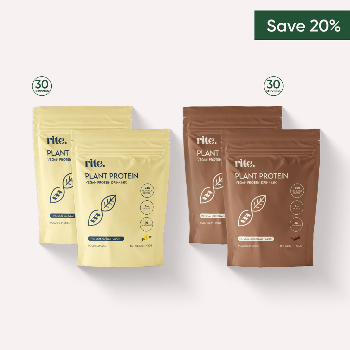 PLANT PROTEIN Powder Blend | 4 Pouches of 450g – RITE.®